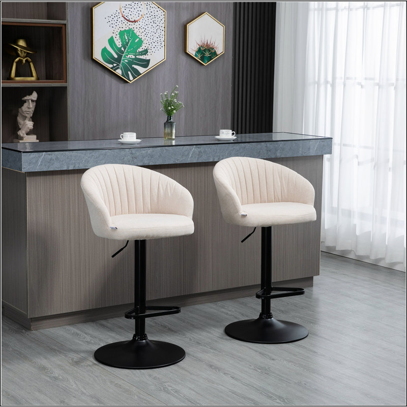 Corrigan Studio Adjustable Swivel Bar Stools Set Of 2 Linen Touch Fabric Wayfair